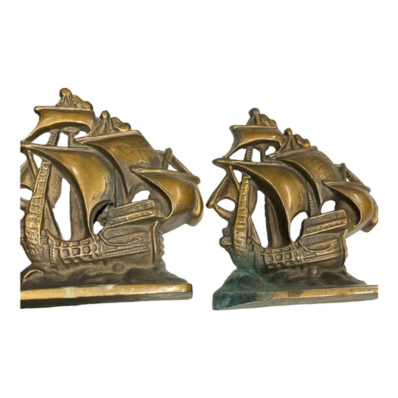 Accents | Vintage Heavy Brass Nautical Sailing Ships Bookends Patina 5 ...